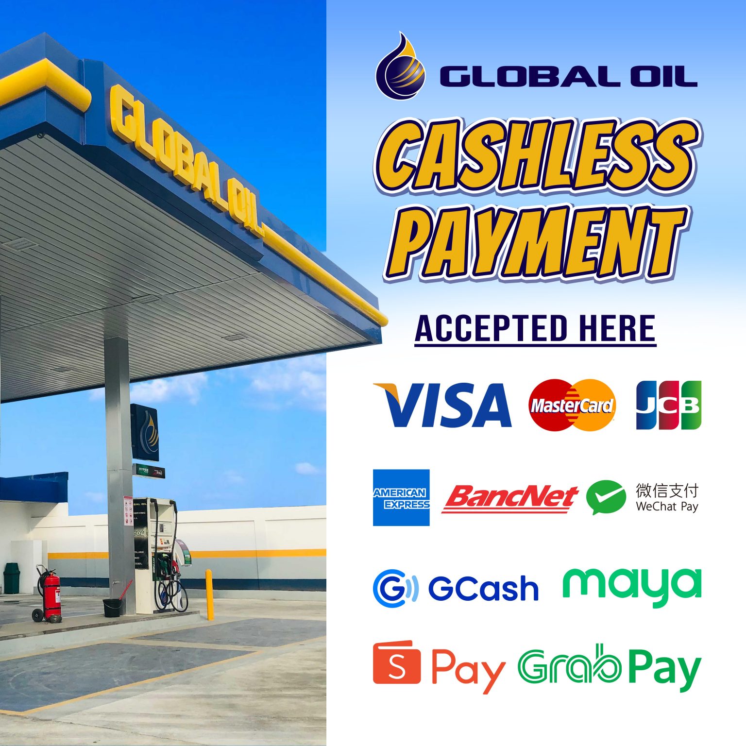 WE ACCEPT CASHLESS PAYMENT! | Global Oil